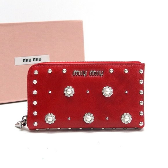 Miu Miu | Bags | Miu Studded Flower Coin Case Red | Poshmark